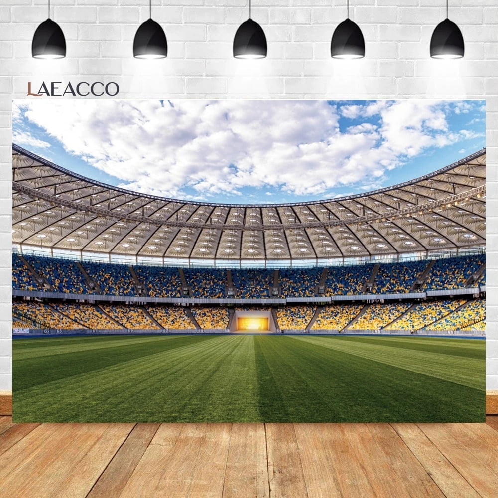 Laeacco Birthday Photocall Football Field Grassland Lights Stadium ...