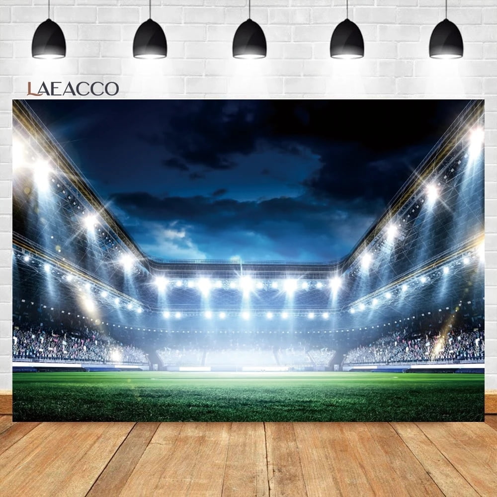 Laeacco Birthday Photocall Football Field Grassland Lights Stadium ...
