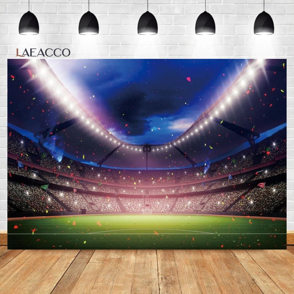 Laeacco Birthday Photocall Football Field Grassland Lights Stadium ...