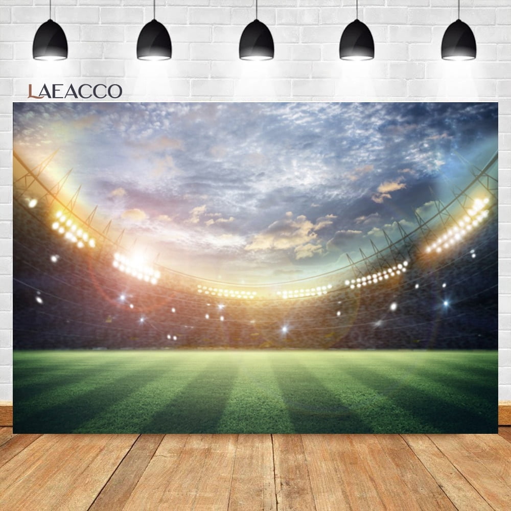 Laeacco Birthday Photocall Football Field Grassland Lights Stadium ...