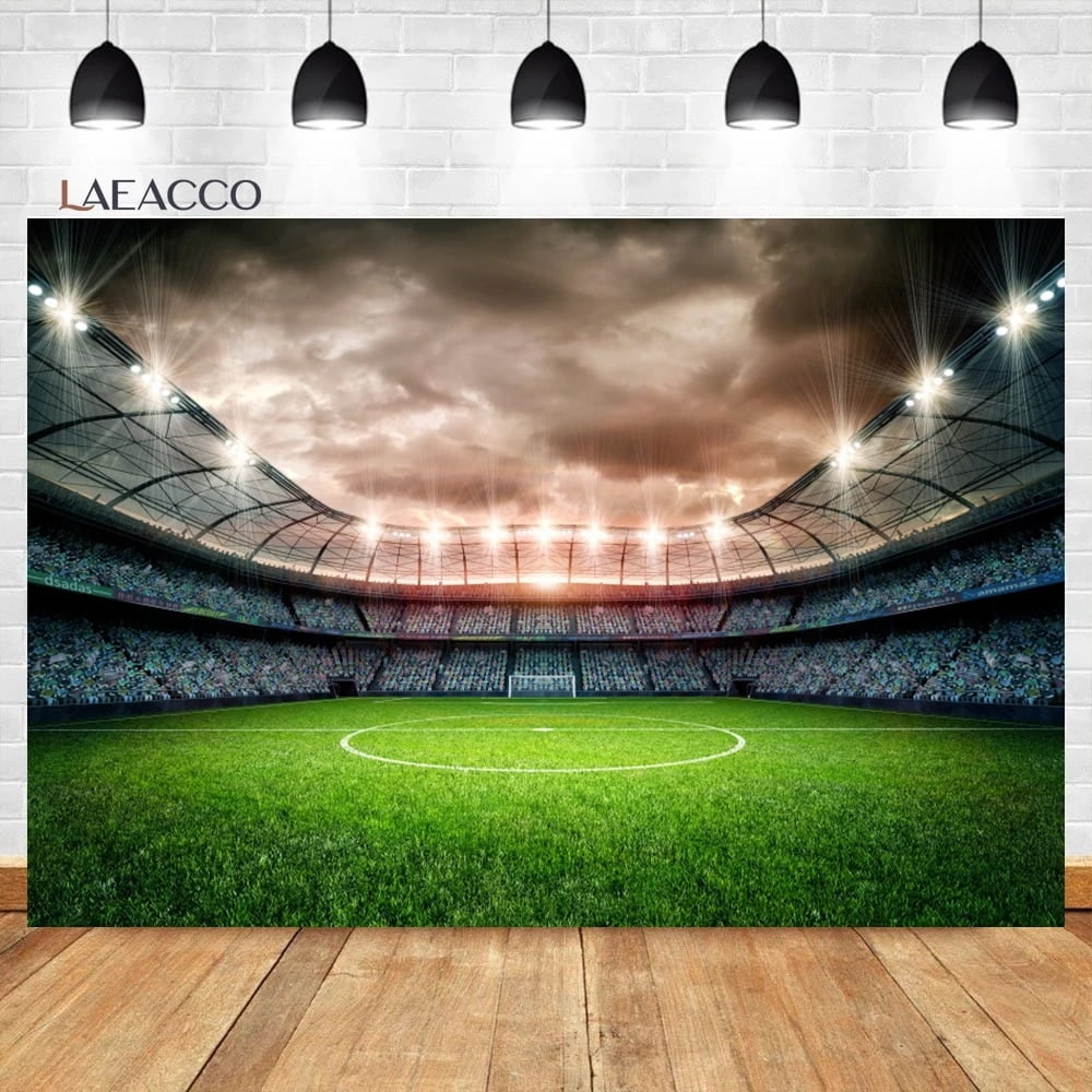 Laeacco Birthday Photocall Football Field Grassland Lights Stadium ...