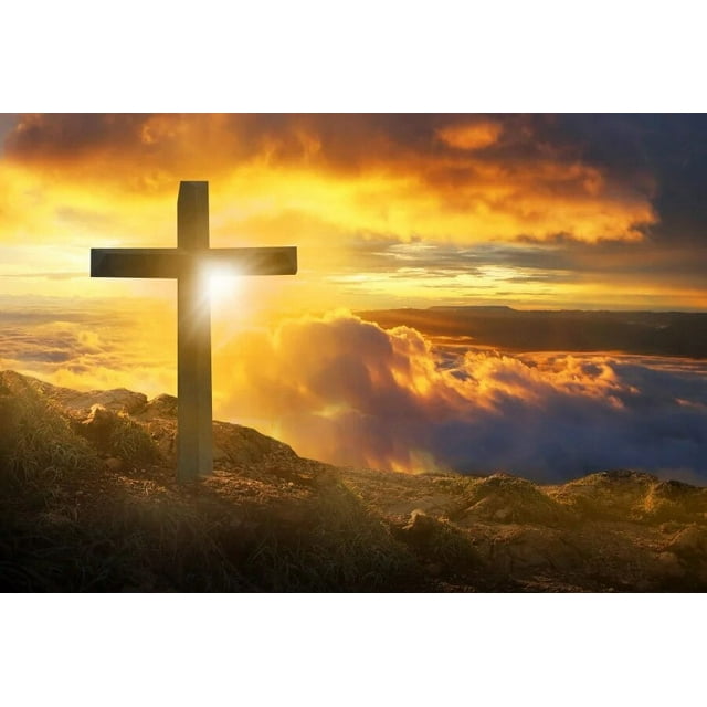 Laeacco Blue Sky Christian Cross Backdrop Easter Religious Heaven ...