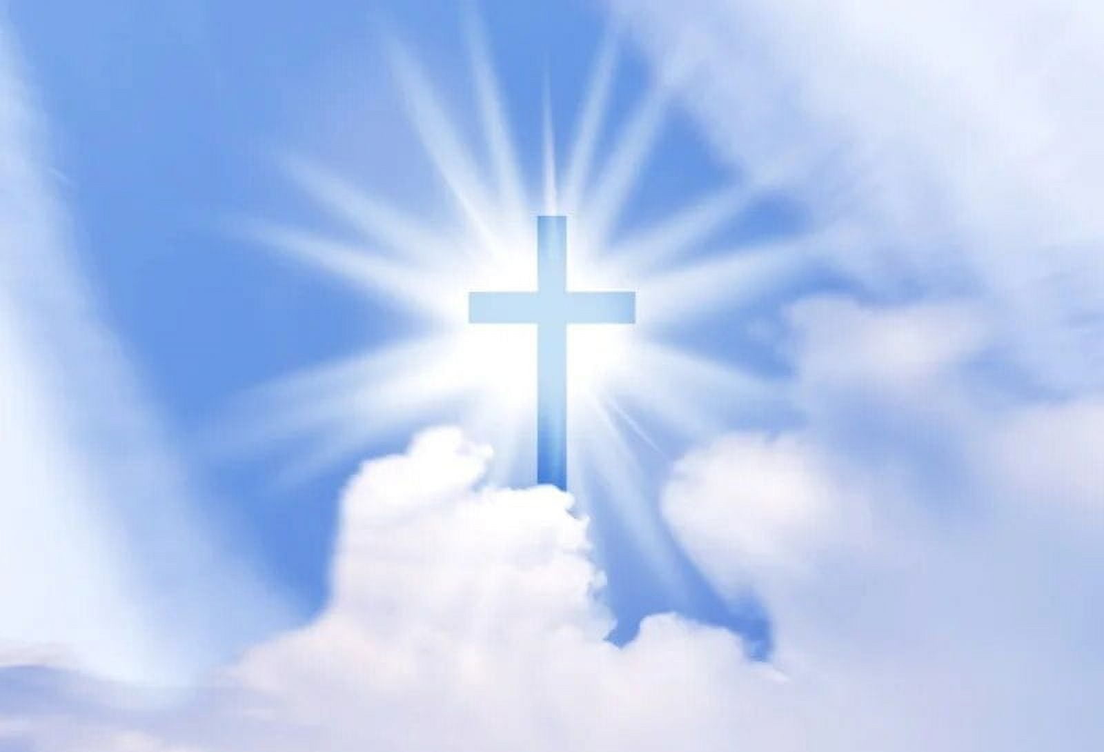 Laeacco Blue Sky Christian Cross Backdrop Easter Religious Heaven ...