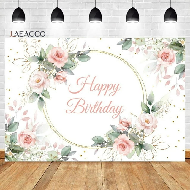 Laeacco Burgundy Floral Happy Birthday Backdrop Rose Gold Glitter Bokeh Spots Women Portrait ...