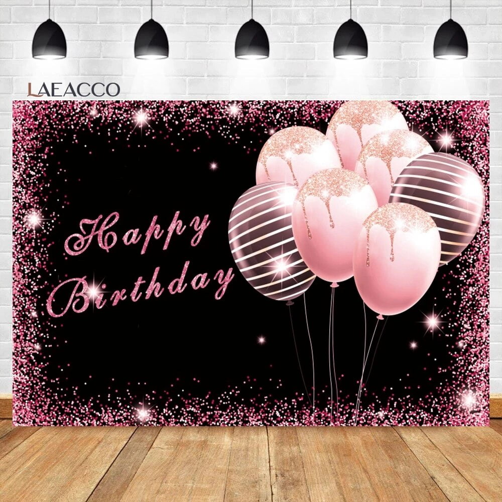 Laeacco Burgundy Floral Happy Birthday Backdrop Rose Gold Glitter Bokeh ...