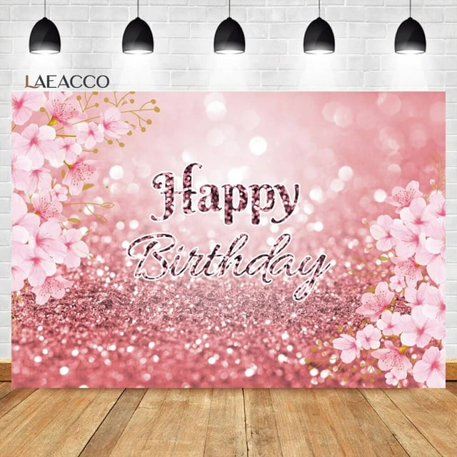Laeacco Burgundy Floral Happy Birthday Backdrop Rose Gold Glitter Bokeh Spots Women Portrait ...