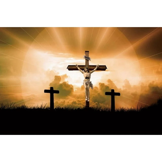 Laeacco Christ Jesus Cross Background Dusk Sunset Natural Scenery Room ...