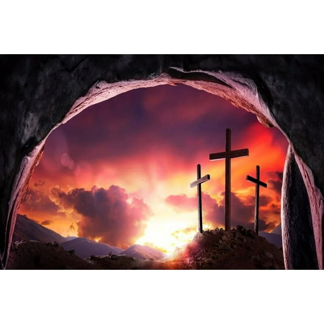 Laeacco Christ Jesus Cross Background Dusk Sunset Natural Scenery Room ...