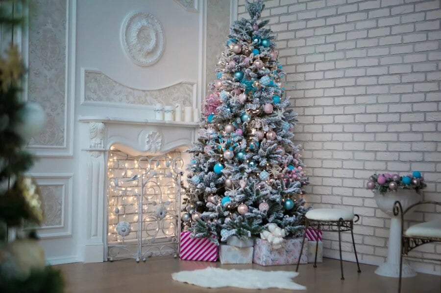 Laeacco Christmas Tree Wood Cabinet Gifts Stars Sled Interior Decor ...