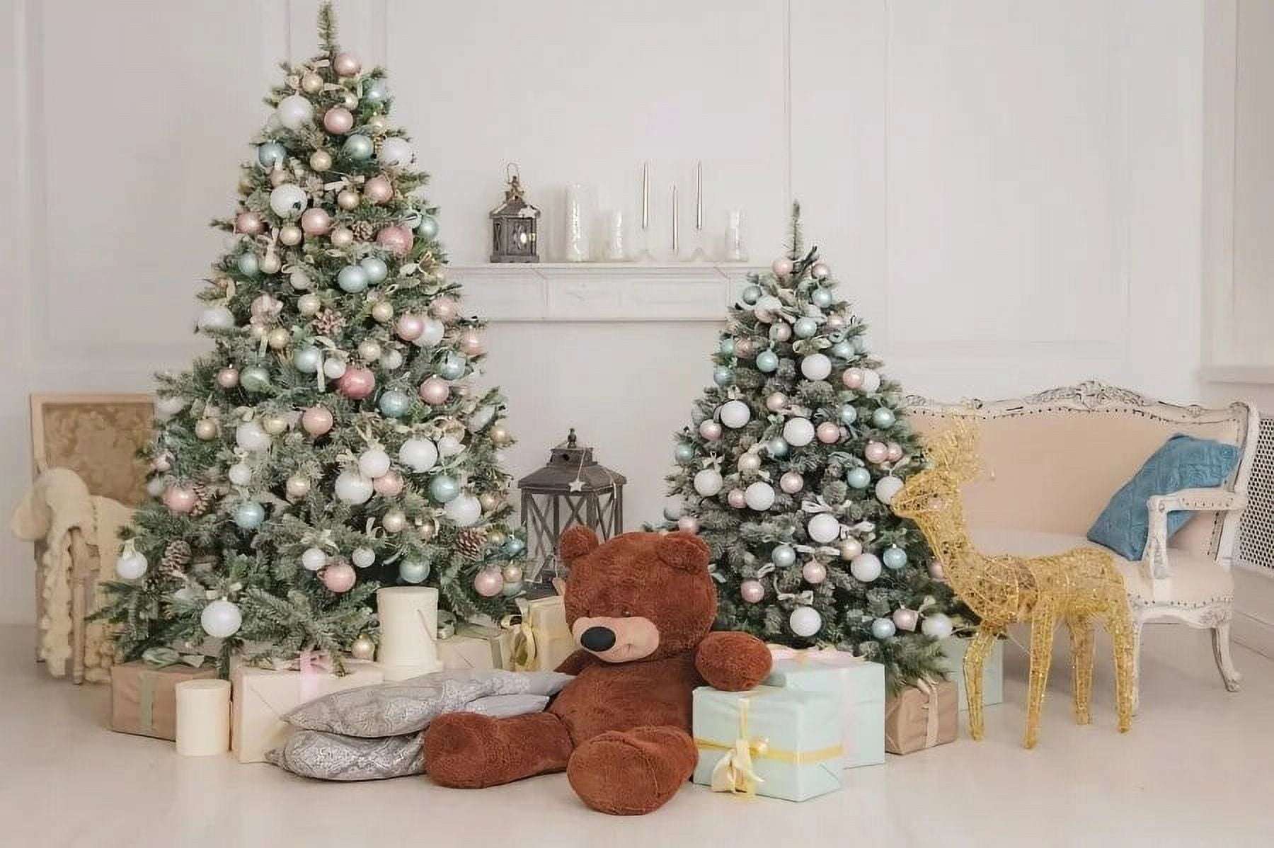 Laeacco Christmas Tree Wood Cabinet Gifts Stars Sled Interior Decor ...