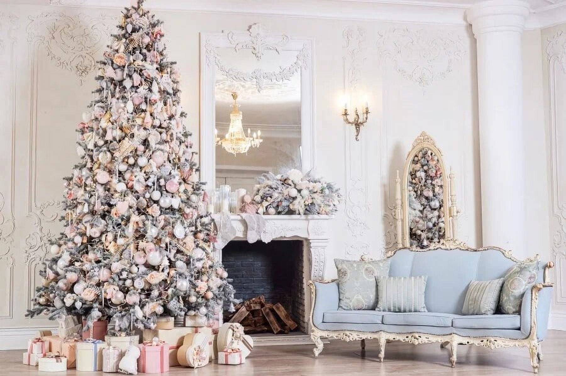 Laeacco Christmas Tree Wood Cabinet Gifts Stars Sled Interior Decor ...