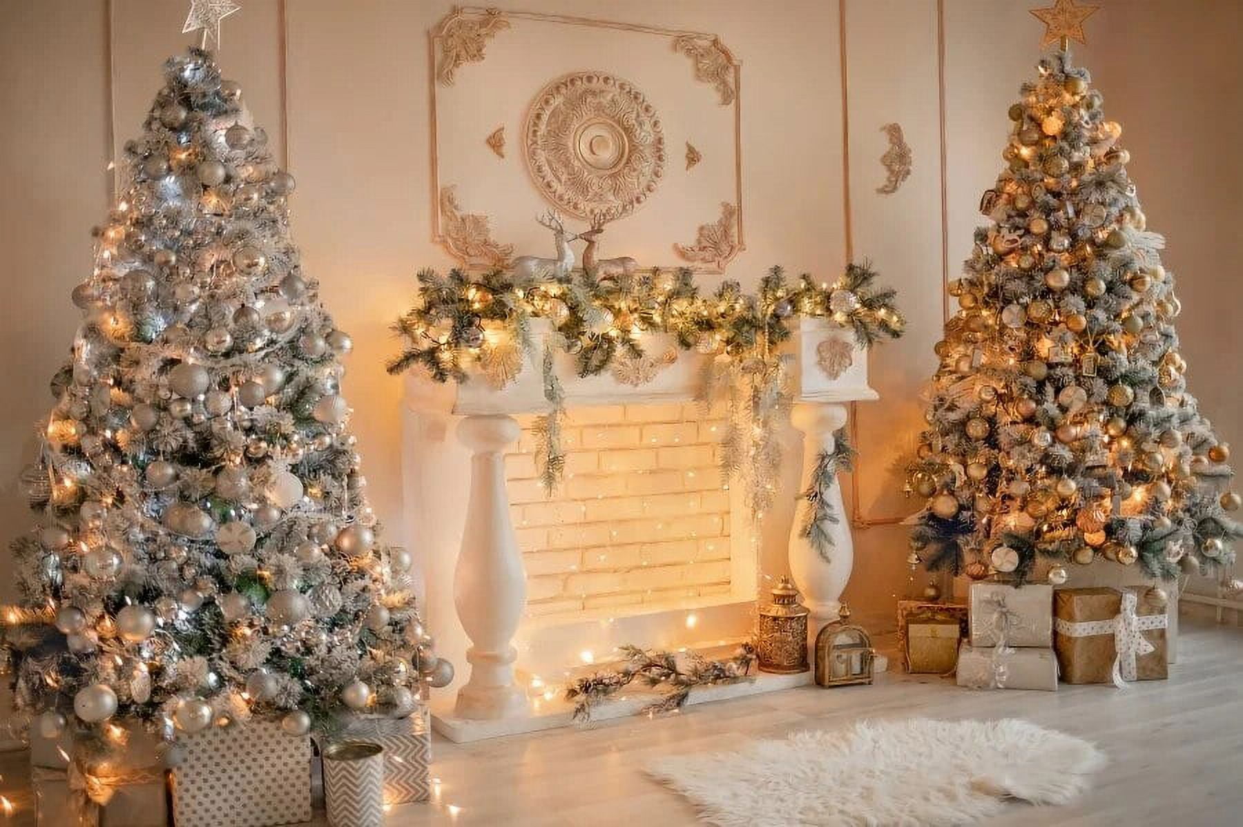 Laeacco Christmas Tree Wood Cabinet Gifts Stars Sled Interior Decor ...