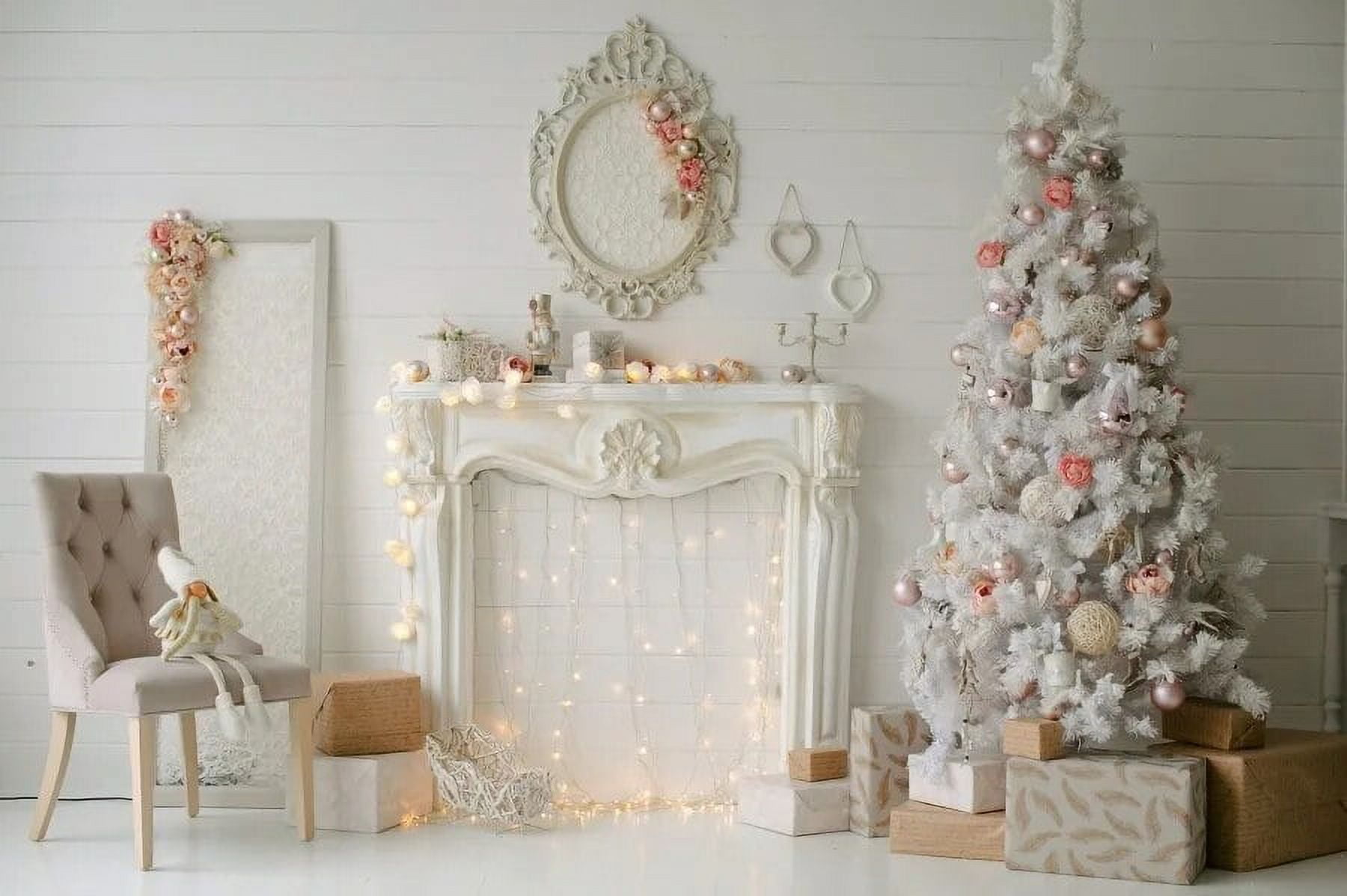 Laeacco Christmas Tree Wood Cabinet Gifts Stars Sled Interior Decor ...