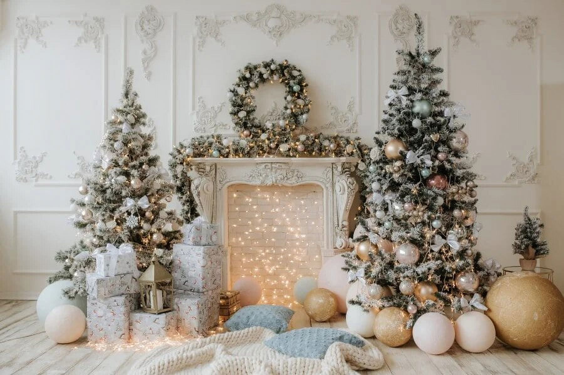 Laeacco Christmas Tree Wood Cabinet Gifts Stars Sled Interior Decor ...