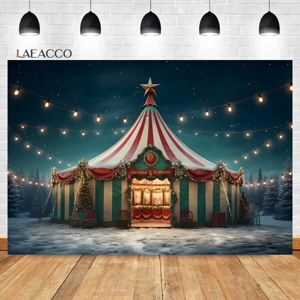 Laeacco Circus Photography Backdrop Red White Curtain String Lights ...