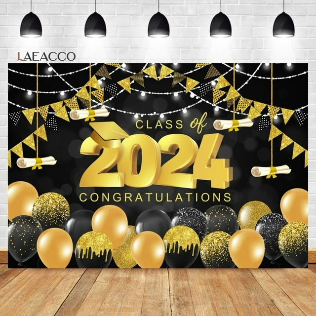 Laeacco Congrats Grad Class of 2024 Backdrop Graduation Academic Cap ...