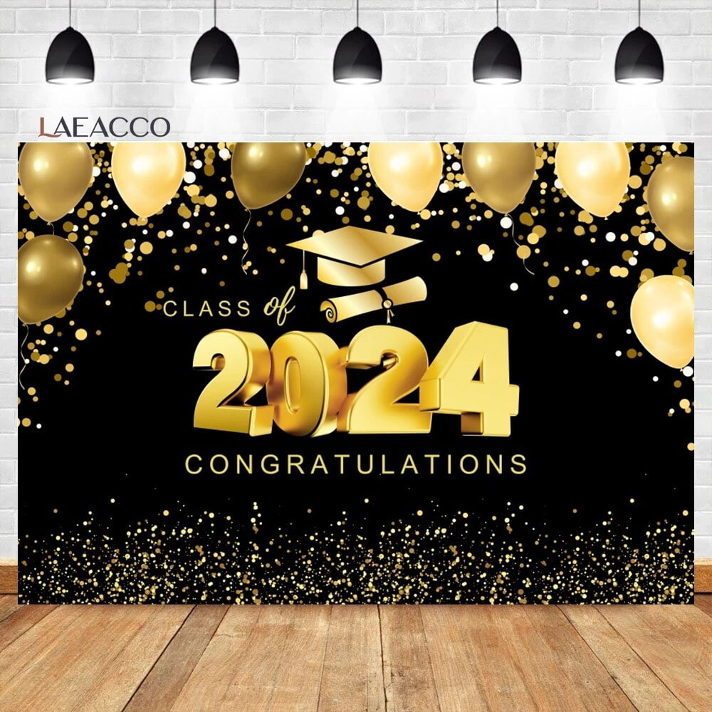 Laeacco Congrats Grad Class of 2024 Backdrop Graduation Academic Cap ...
