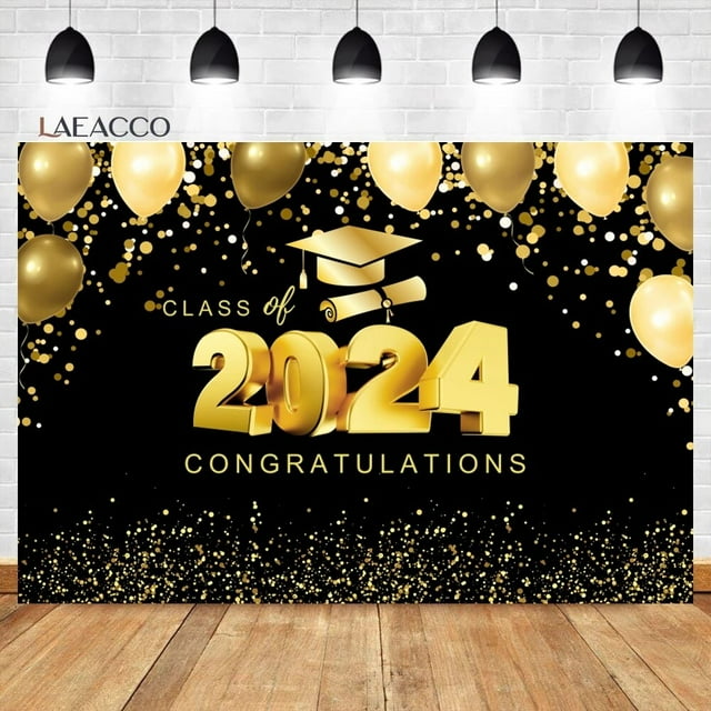 Laeacco Congrats Grad Class of 2024 Backdrop Graduation Academic Cap ...