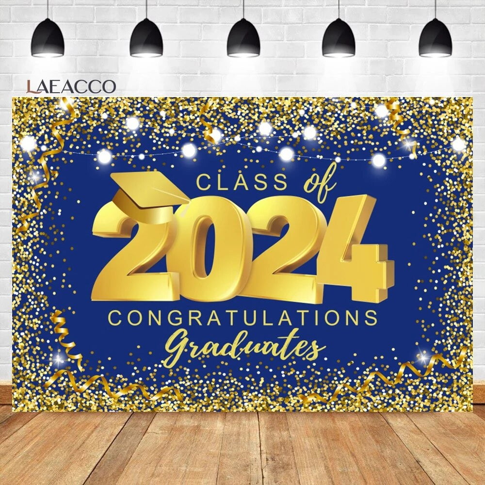 Laeacco Congrats Grad Class of 2024 Backdrop Graduation Academic Cap ...