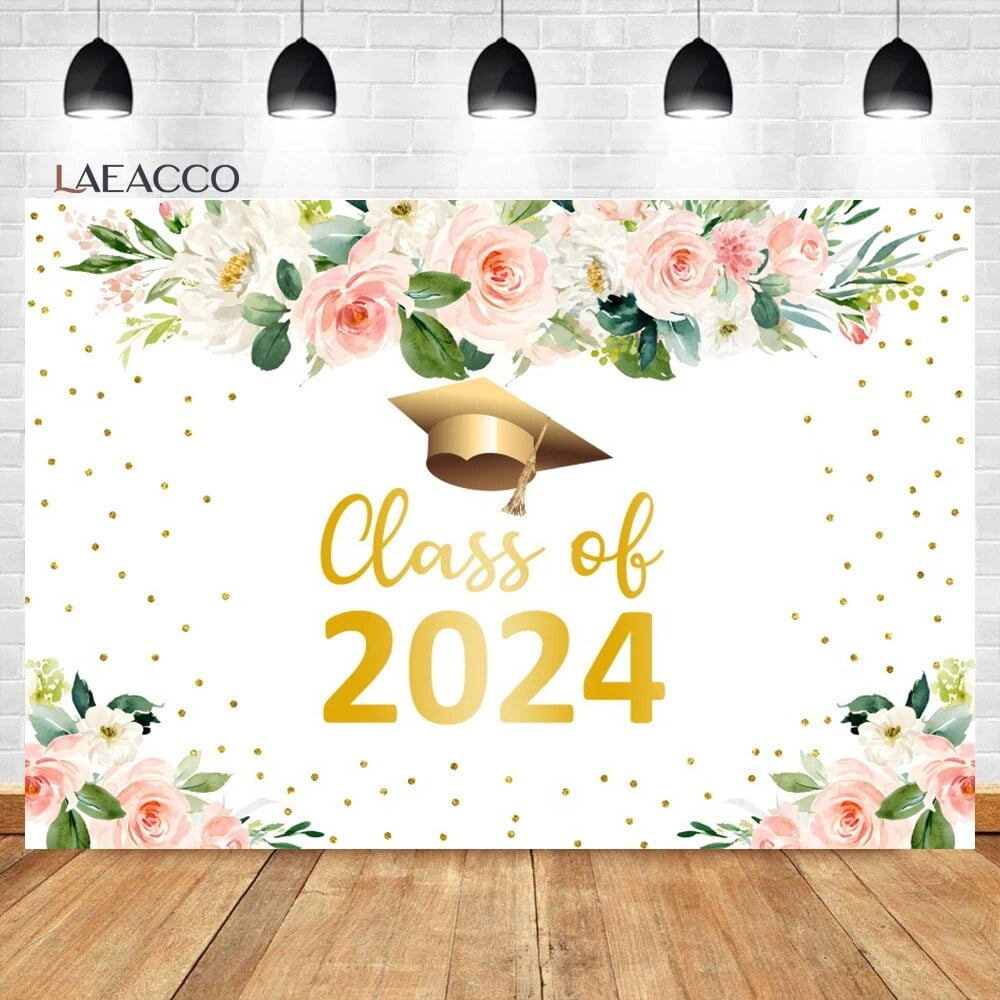 Laeacco Congrats Grad Class of 2024 Backdrop Graduation Academic Cap ...