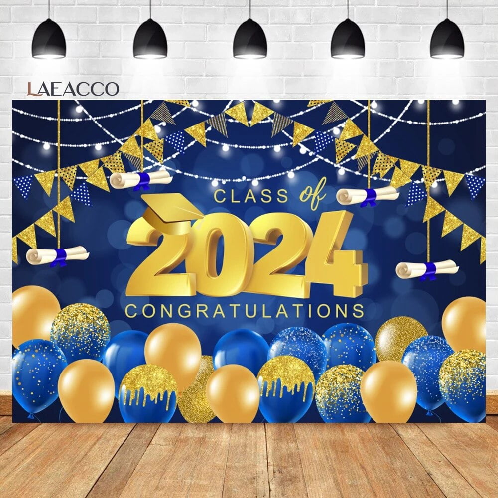 Laeacco Congrats Grad Class of 2024 Backdrop Graduation Academic Cap ...