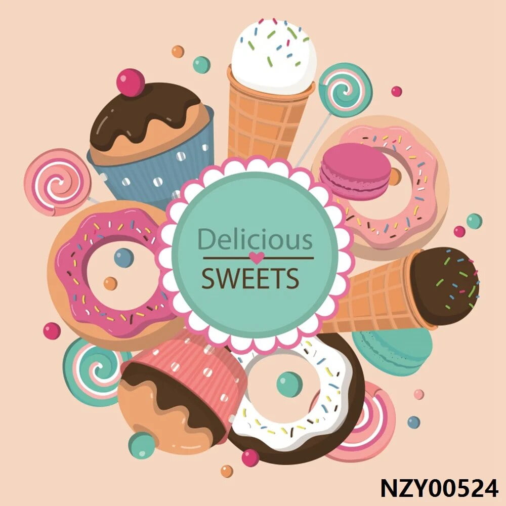 Laeacco Delicious Sweets Donuts Cakes Candy Party Poster Photographic ...
