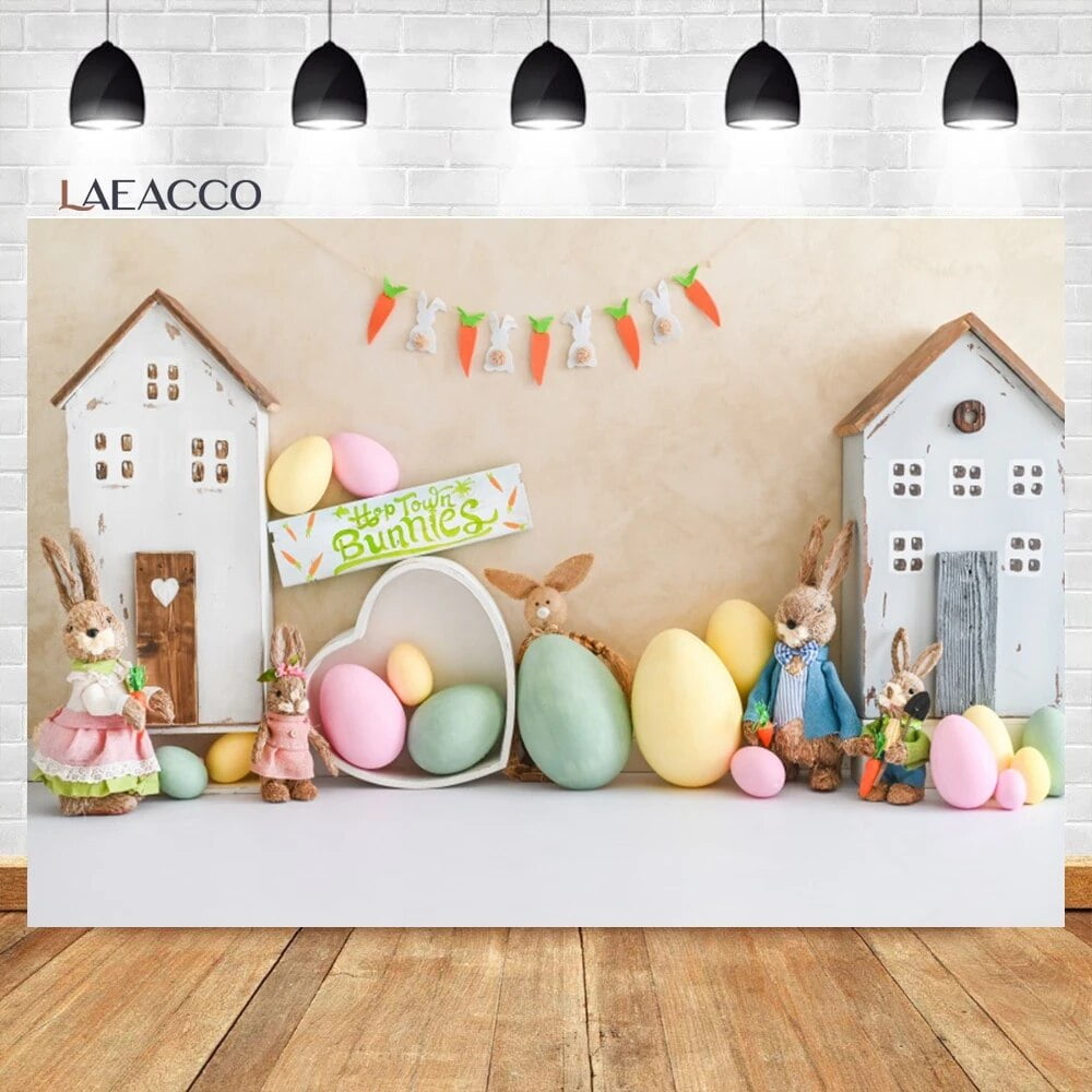 Laeacco Easter Photography Backdrop Spring Rustic Colorful Wooden ...