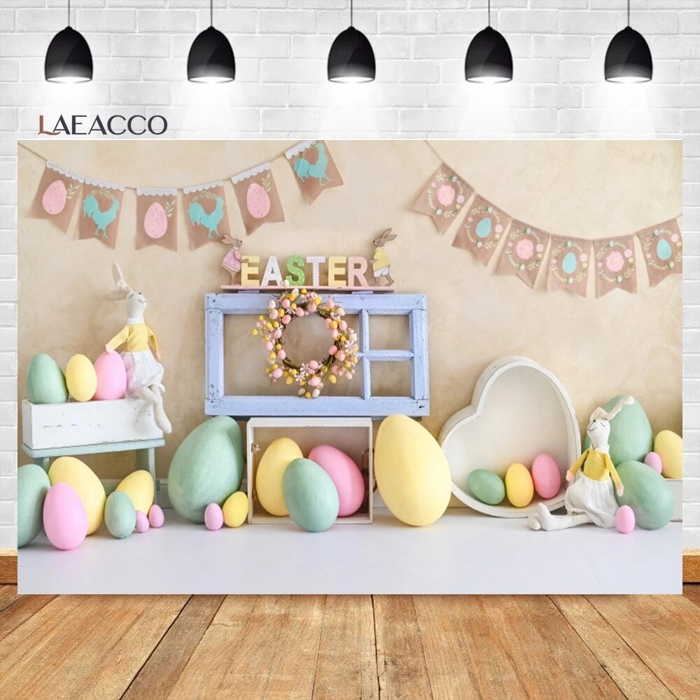 Laeacco Easter Photography Backdrop Spring Rustic Colorful Wooden ...