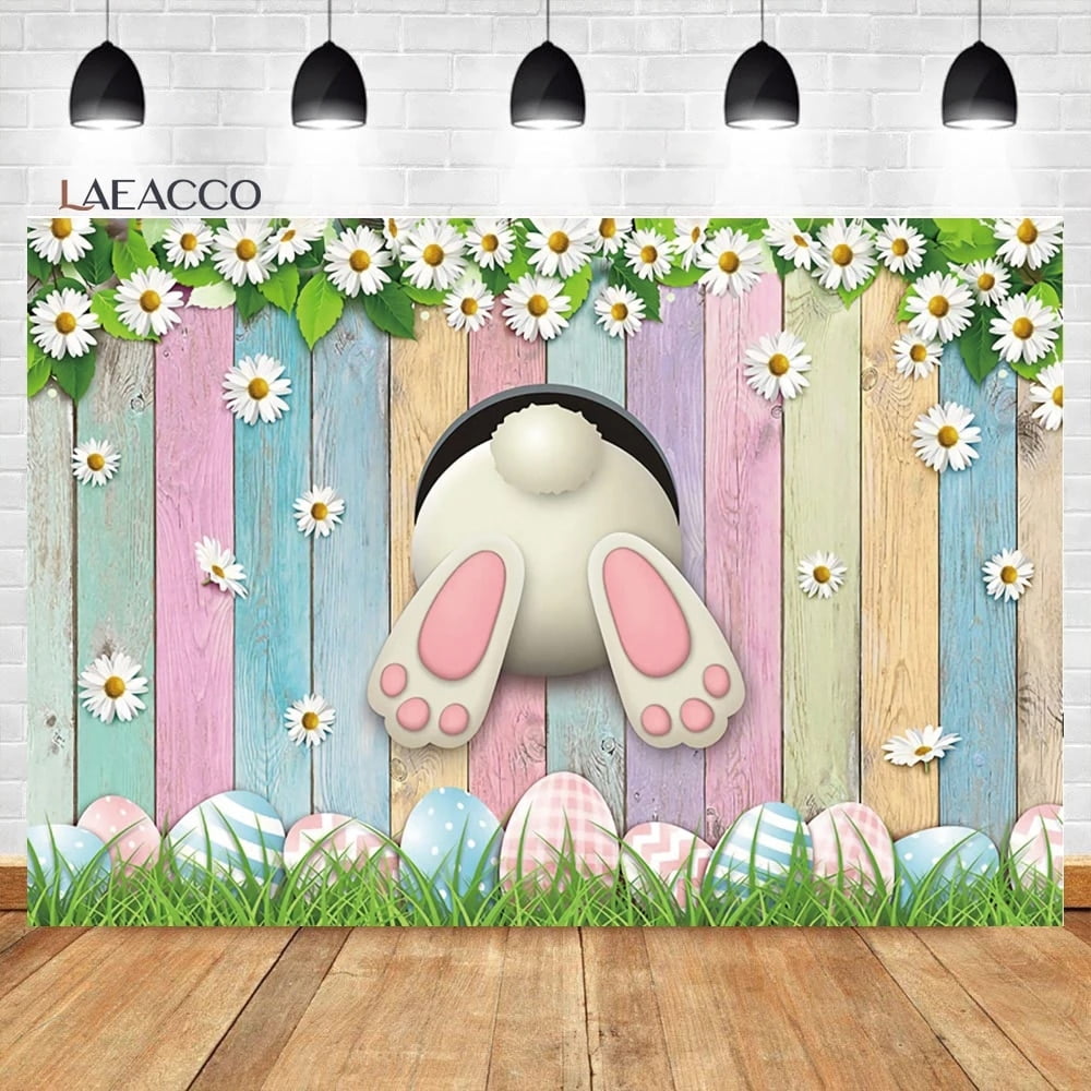 Laeacco Easter Photography Backgrounds Wooden Board Wall Green Grass ...