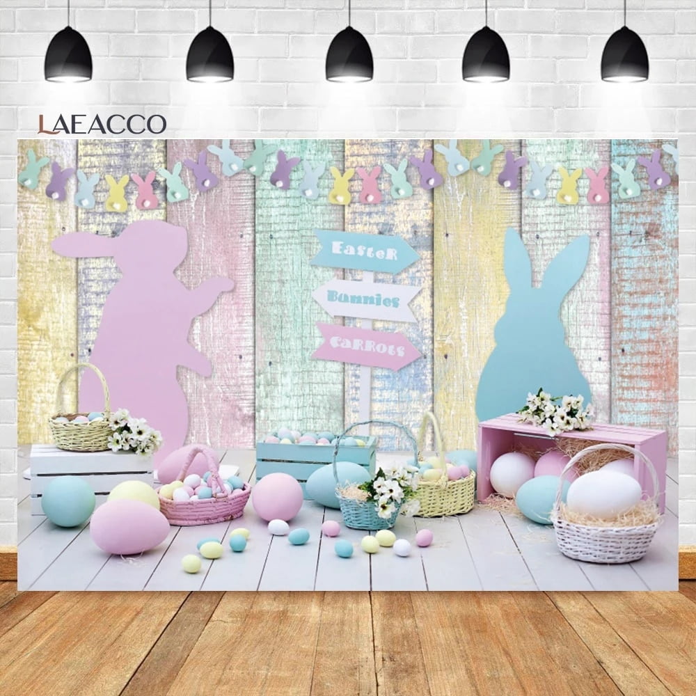 Laeacco Easter Photography Backgrounds Wooden Board Wall Green Grass ...