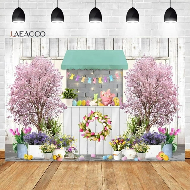 Laeacco Easter Photography Backgrounds Wooden Board Wall Green Grass ...