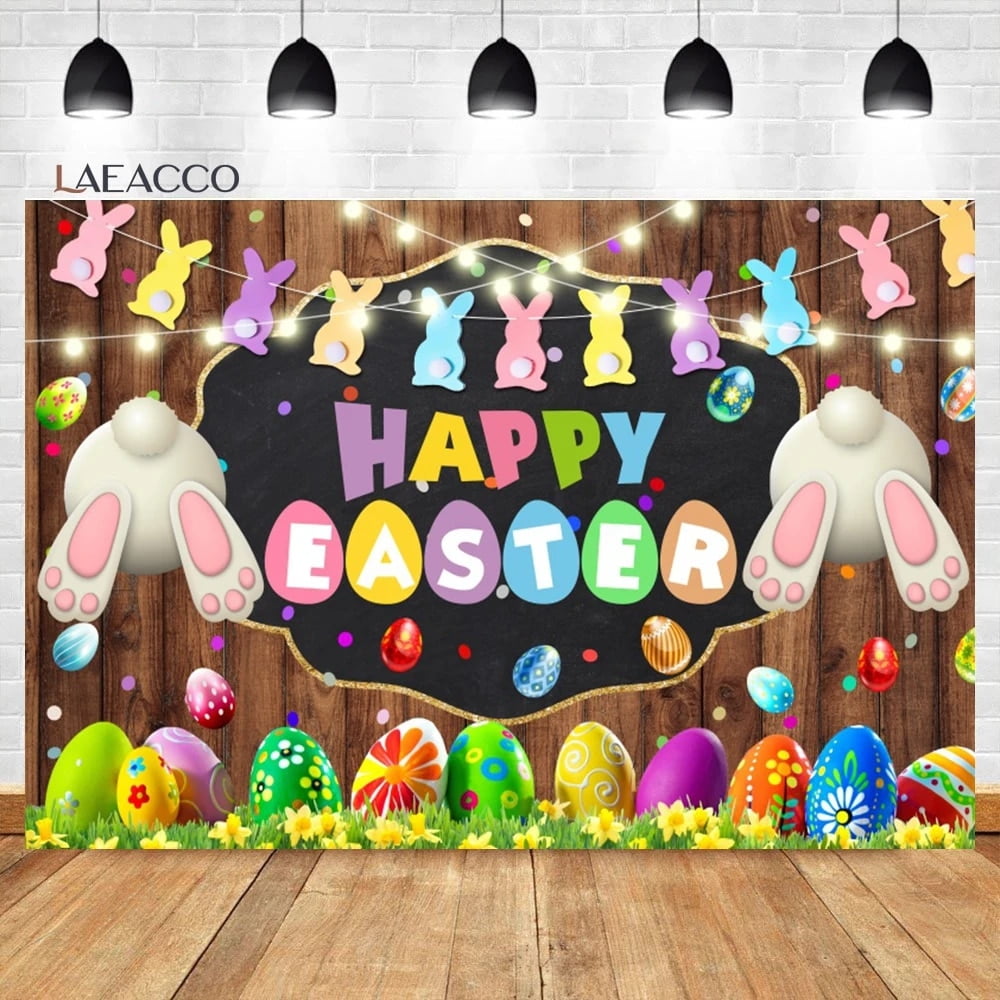 Laeacco Easter Photography Backgrounds Wooden Board Wall Green Grass ...