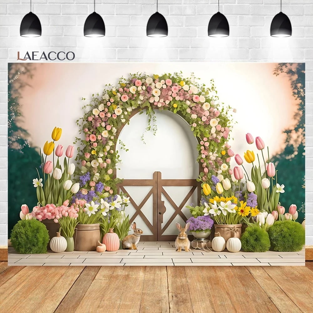 Laeacco Easter Photography Backgrounds Wooden Board Wall Green Grass ...