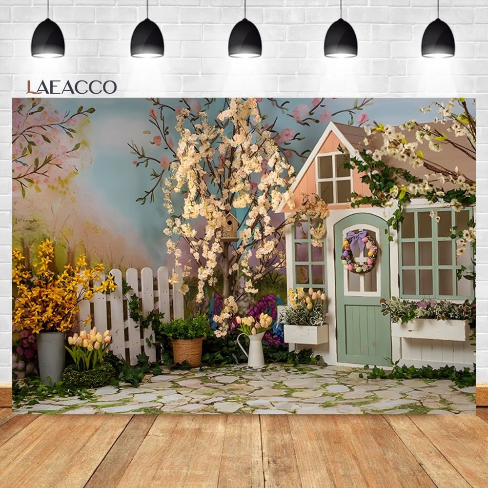 Laeacco Easter Photography Backgrounds Wooden Board Wall Green Grass ...