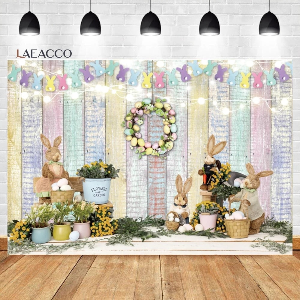 Laeacco Easter Photography Backgrounds Wooden Board Wall Green Grass ...