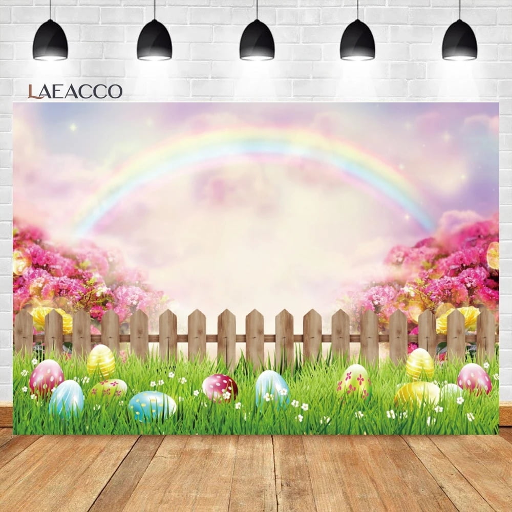 Laeacco Easter Photography Backgrounds Wooden Board Wall Green Grass ...