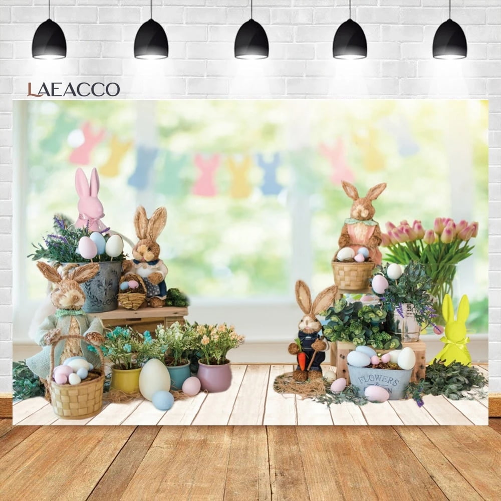 Laeacco Easter Photography Backgrounds Wooden Board Wall Green Grass ...