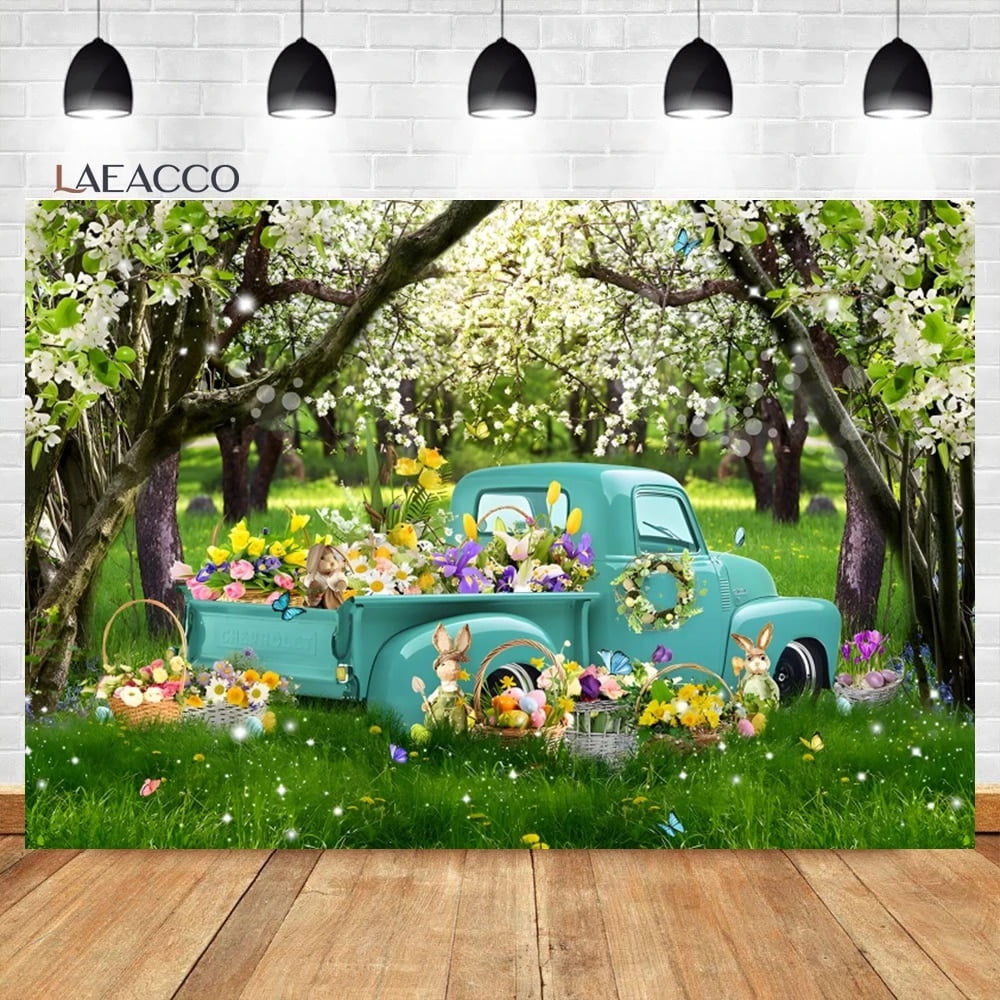 Laeacco Easter Photography Backgrounds Wooden Board Wall Green Grass ...