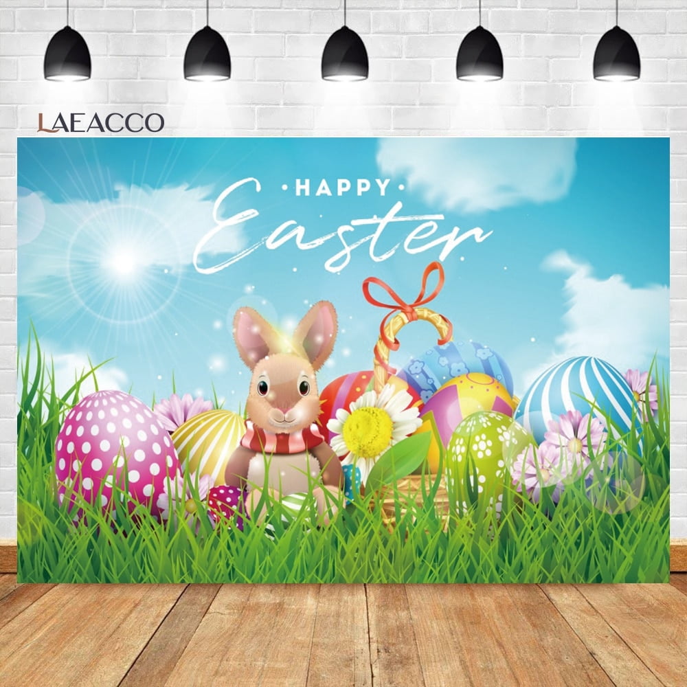 Laeacco Easter Photography Backgrounds Wooden Board Wall Green Grass ...