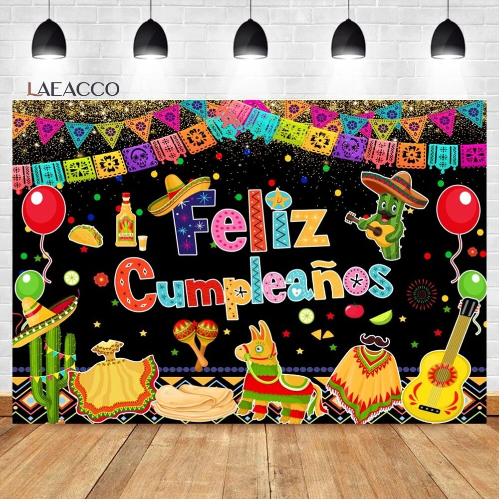 Laeacco Feliz Cumpleaños Backdrop Mexican Colorful Cinco De Mayo Taco ...