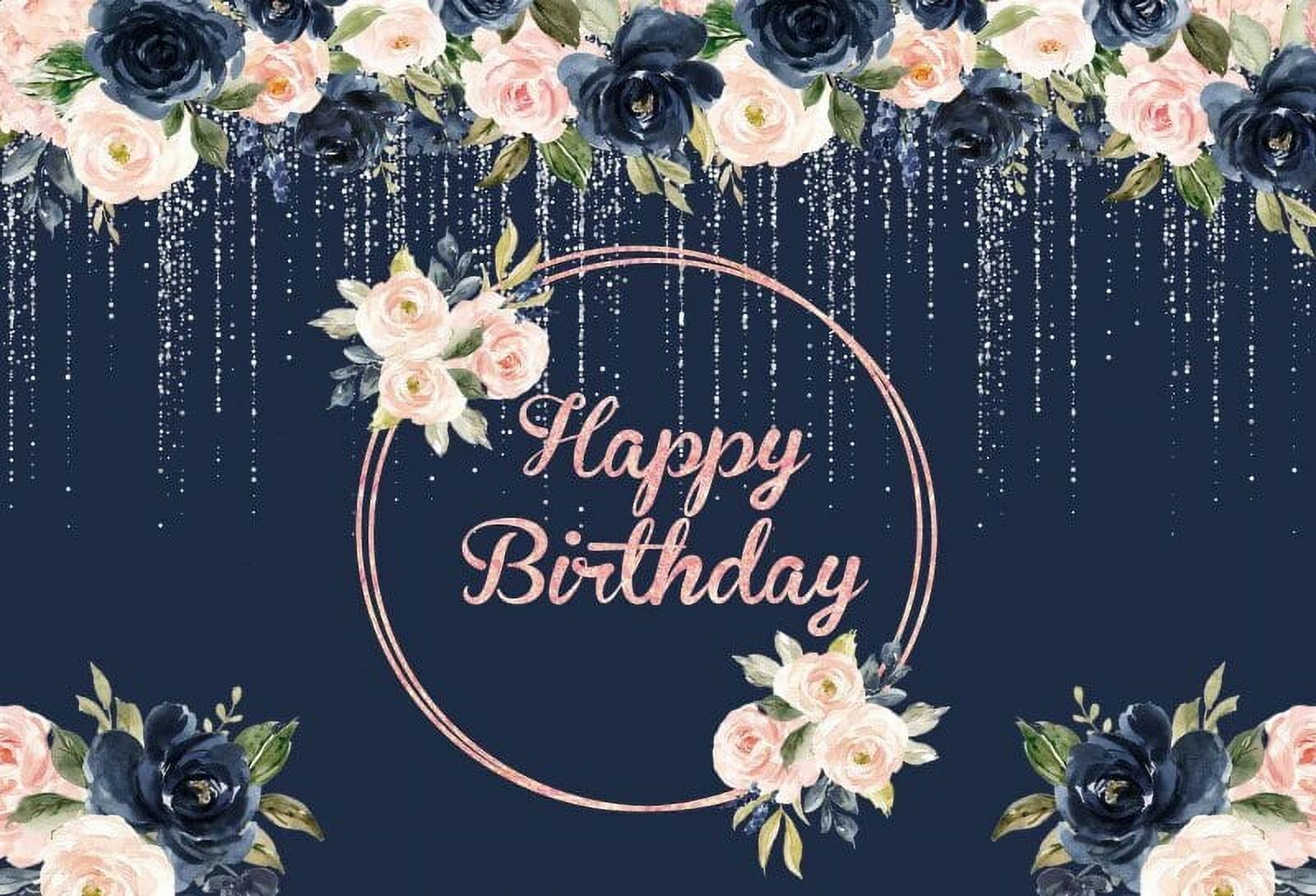 Laeacco Floral Happy Birthday Backdrop Turquoise Flowers Rose Gold ...