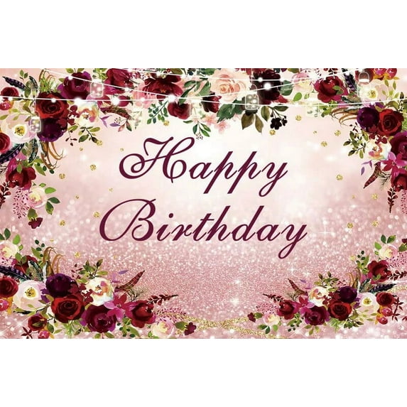 Laeacco Floral Happy Birthday Backdrop Turquoise Flowers Rose Gold ...