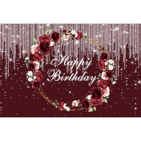Laeacco Floral Happy Birthday Backdrop Turquoise Flowers Rose Gold ...