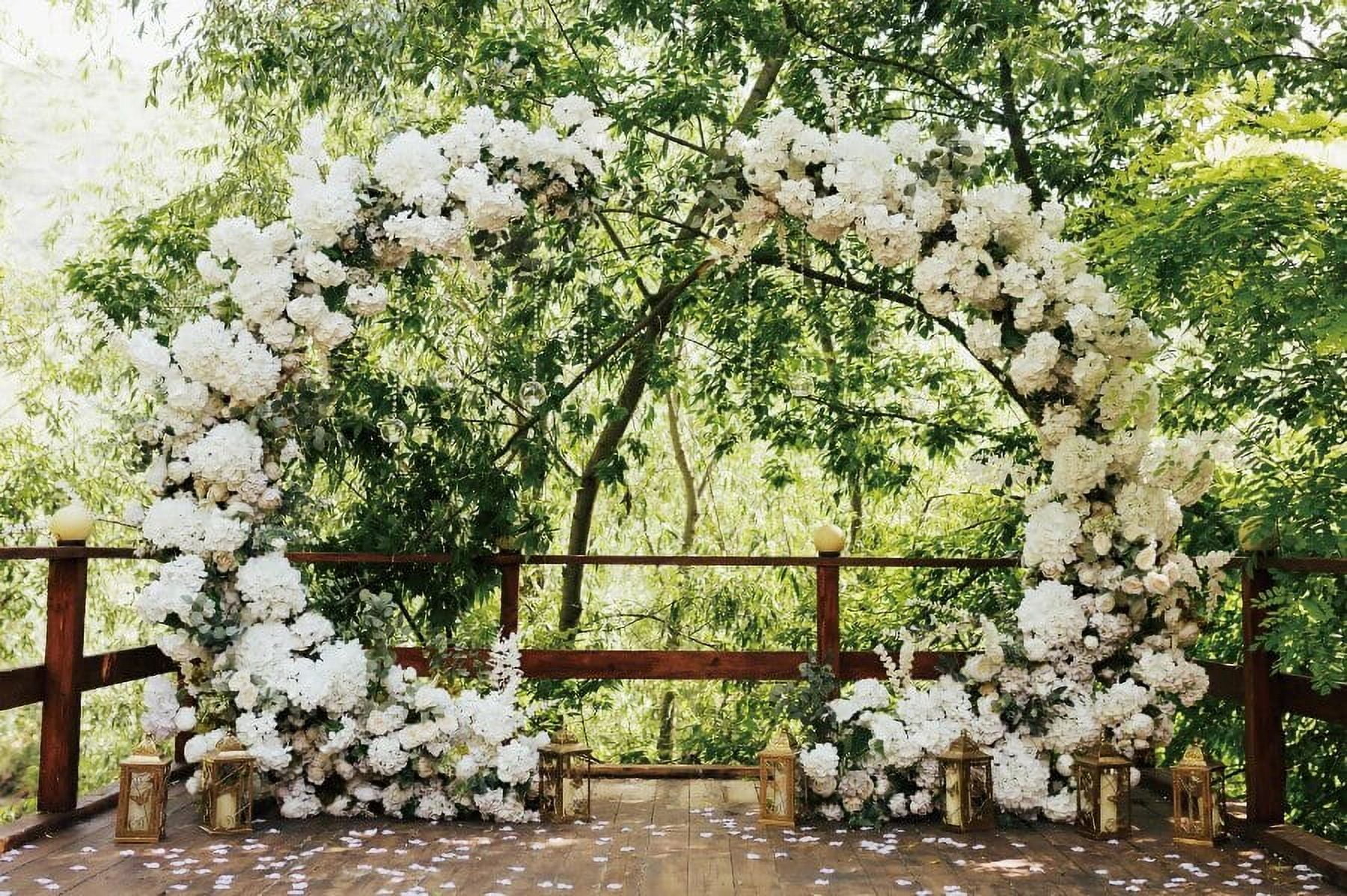 Laeacco Forest Wedding Photophone Pink Curtain Frame Flowers Grass ...