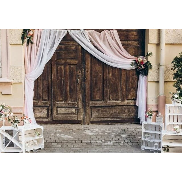 Laeacco Forest Wedding Photophone Pink Curtain Frame Flowers Grass ...