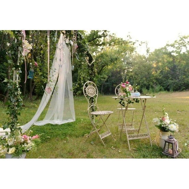 Laeacco Forest Wedding Photophone Pink Curtain Frame Flowers Grass ...