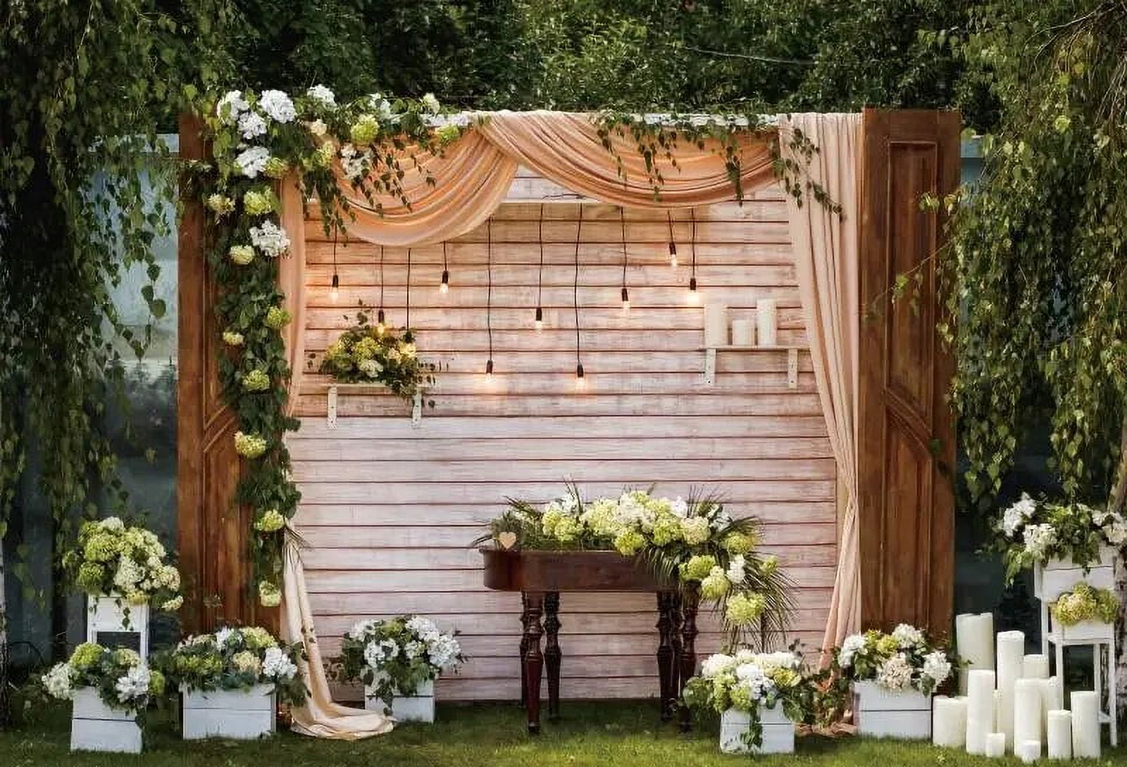 Laeacco Forest Wedding Photophone Pink Curtain Frame Flowers Grass ...
