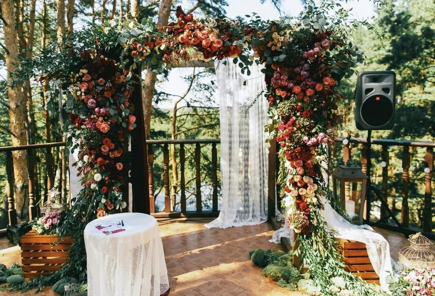 Laeacco Forest Wedding Photophone Pink Curtain Frame Flowers Grass ...