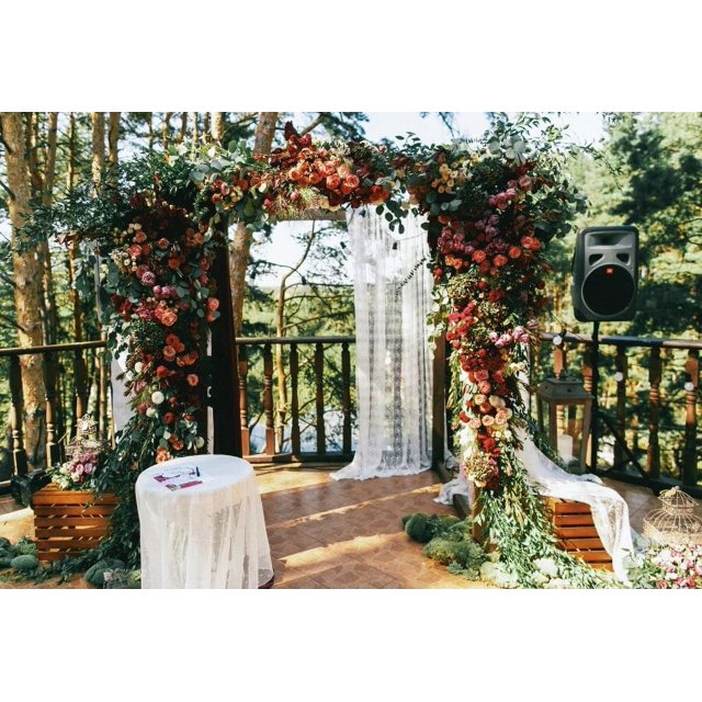 Laeacco Forest Wedding Photophone Pink Curtain Frame Flowers Grass ...