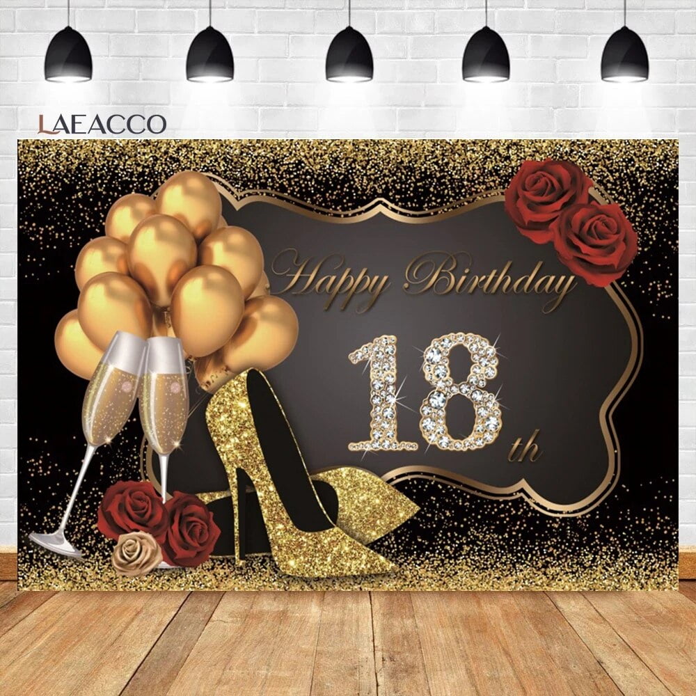 Laeacco Golden Black Balloons Glitter 18th 20th 30th Adult Birthday ...